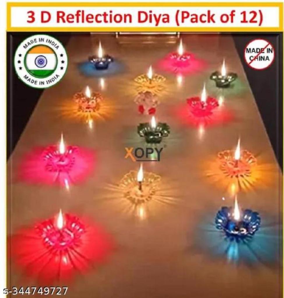 3D Reflection Diya Plastic Colourful Oil Lamp for Diwali